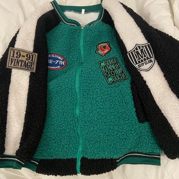 Zara | Jackets & Coats | Green Varsity Jacket With Cute Symbolstag On ...